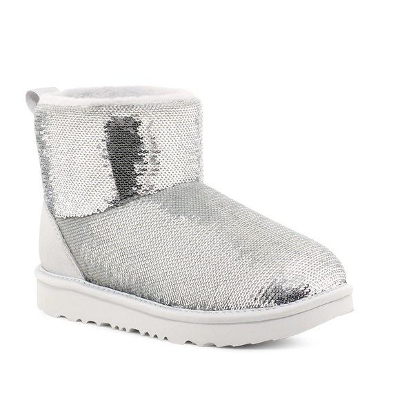 UGG | Shoes | Ugg Kids Classic Mini Sequin Boot Silver Size 5 New | Poshmark